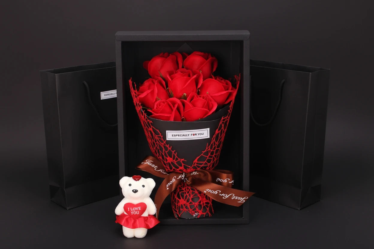 Handmade Rose Soap Bouquet+ Little Bear – Rose Bound