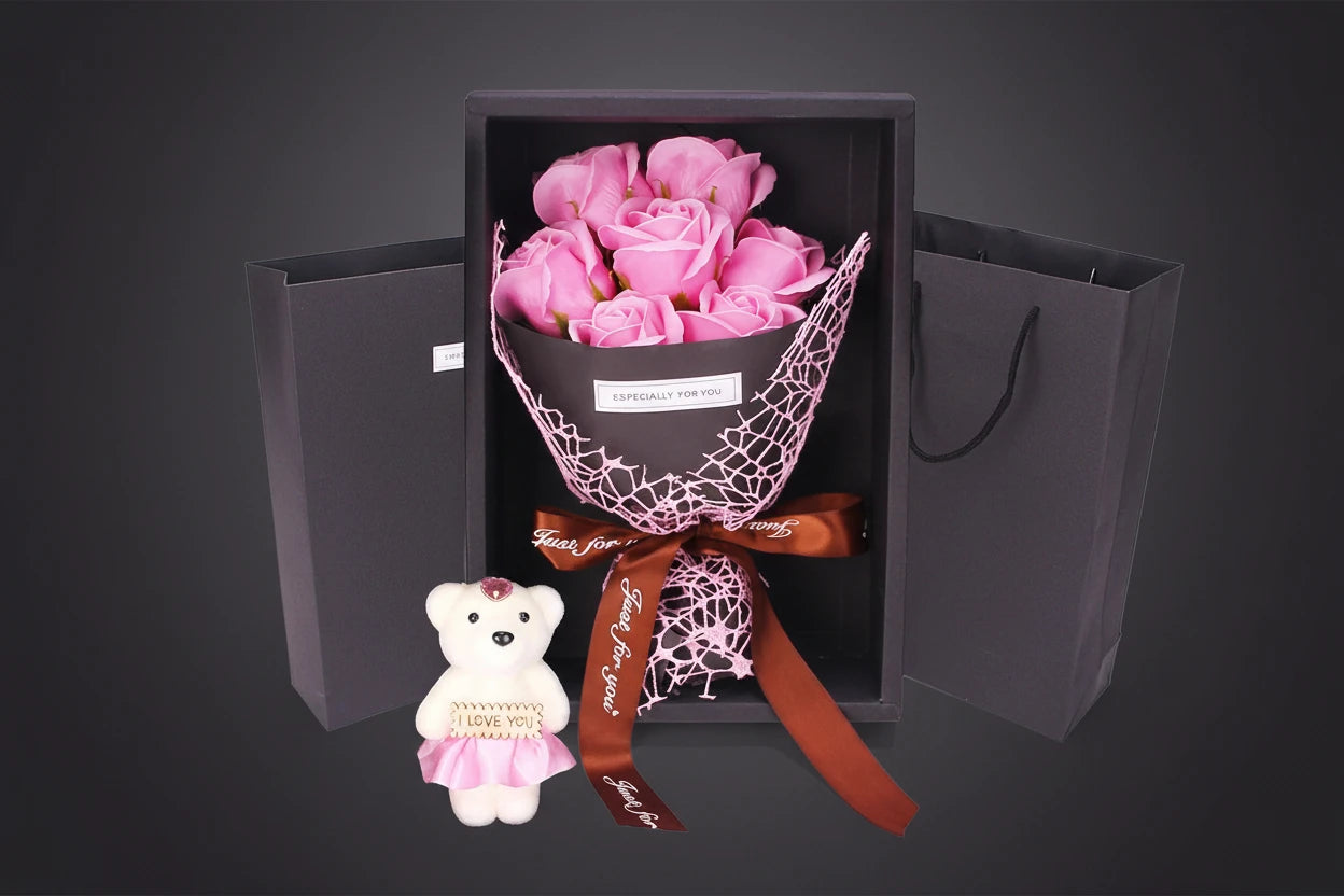 Handmade Rose Soap Bouquet+ Little Bear – Rose Bound